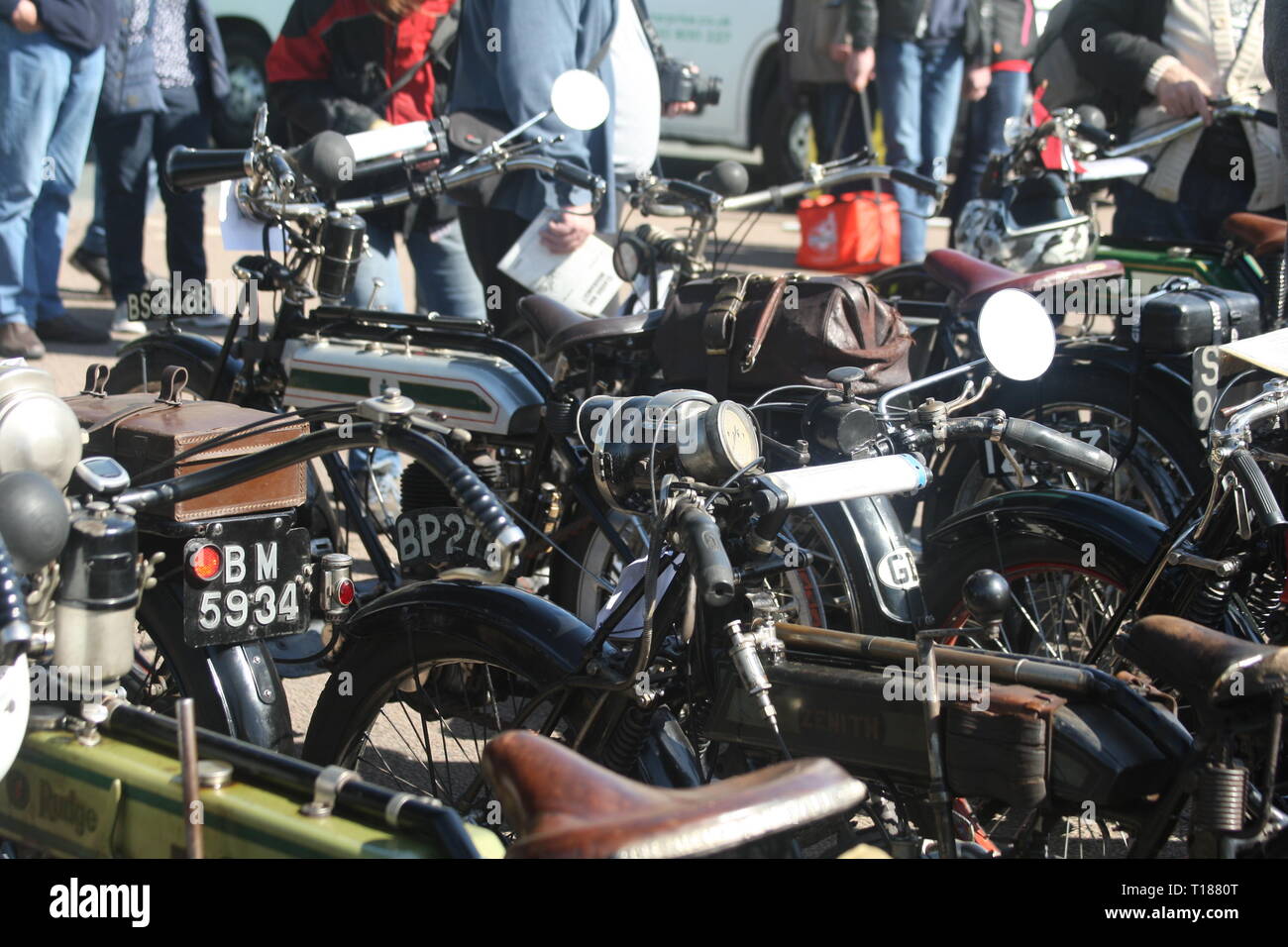 Brighton, UK, 24th March 2019. Hundreds of Veteran Motorcycles take ...