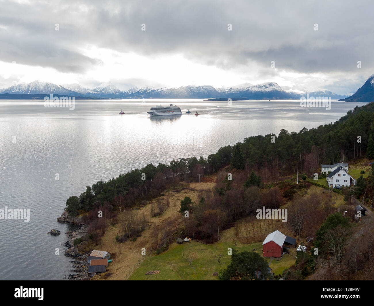 Molde, Norway. 24th March 2019. Cruise ship "Viking Sky" arrives the ...