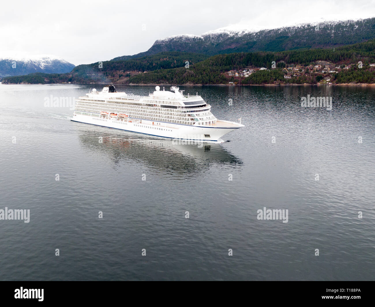 Molde, Norway. 24th March 2019. Cruise ship "Viking Sky" arrives the ...