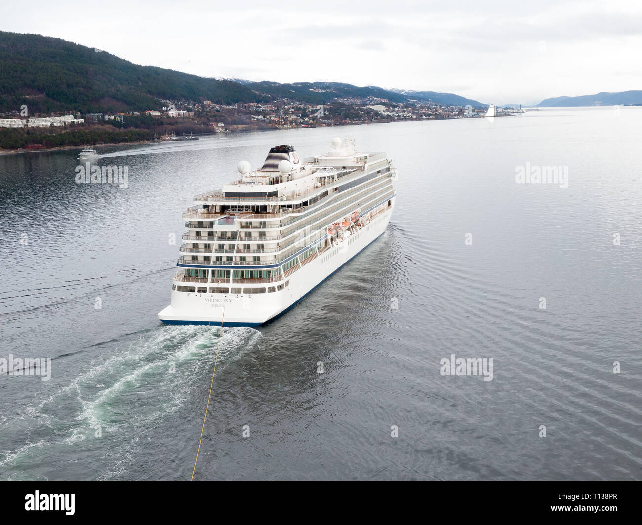 Molde, Norway. 24th March 2019. Cruise ship "Viking Sky" arrives the ...