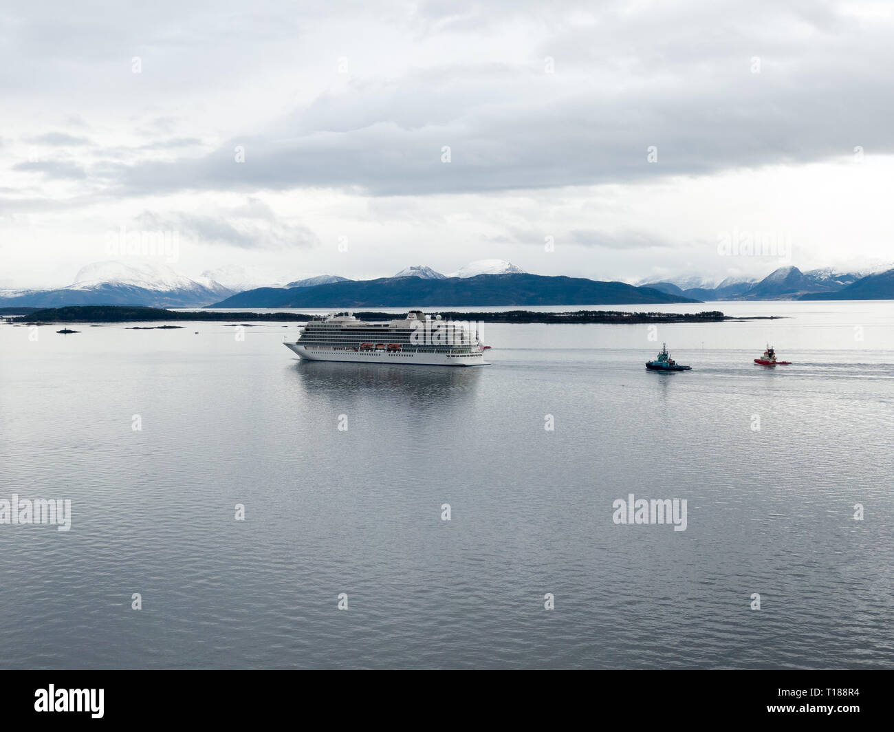 Molde, Norway. 24th March 2019. Cruise ship "Viking Sky" arrives the ...