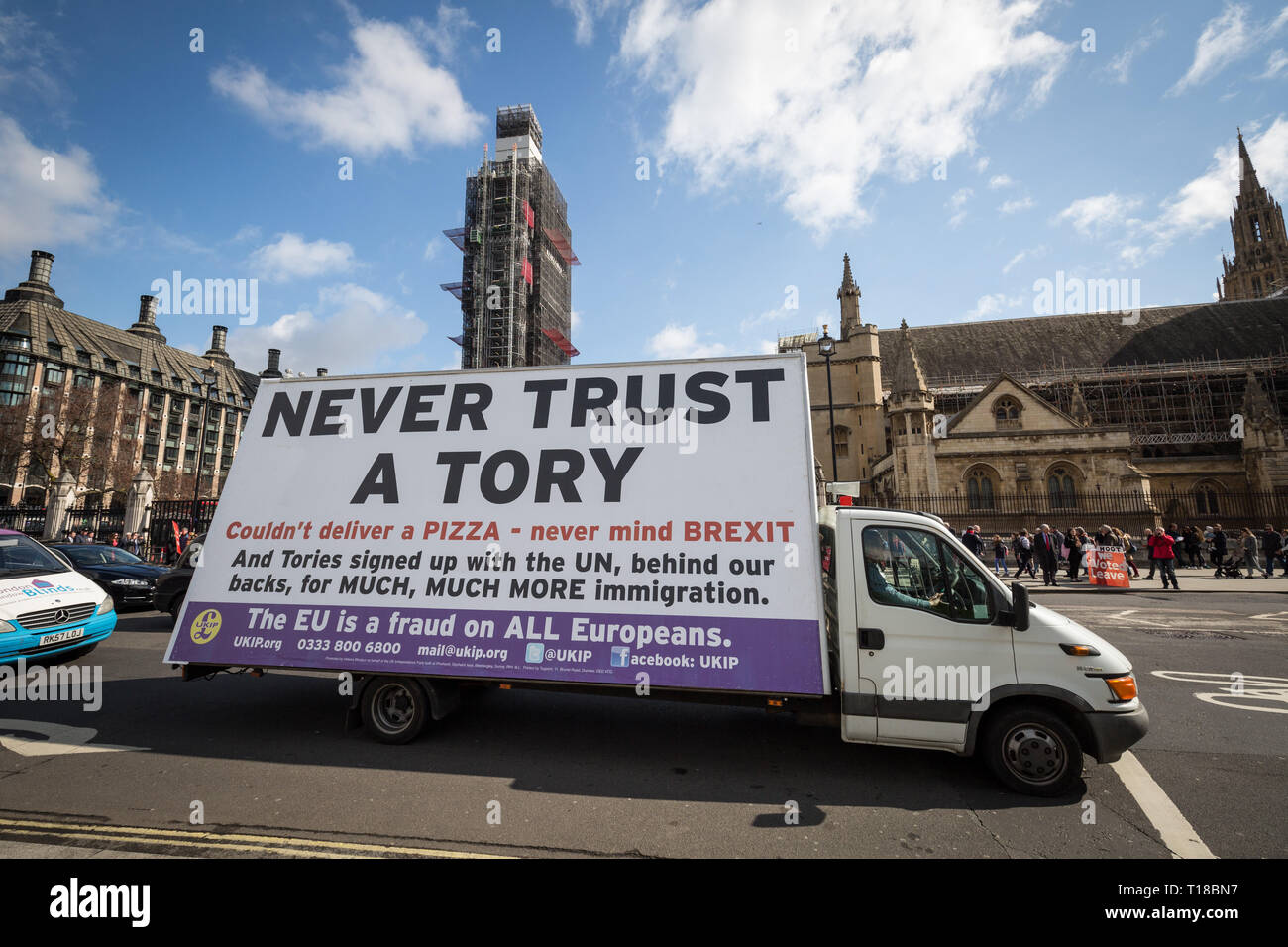 London, UK. 19th March 2019. UKIP pro-brexit promo van continues it ...