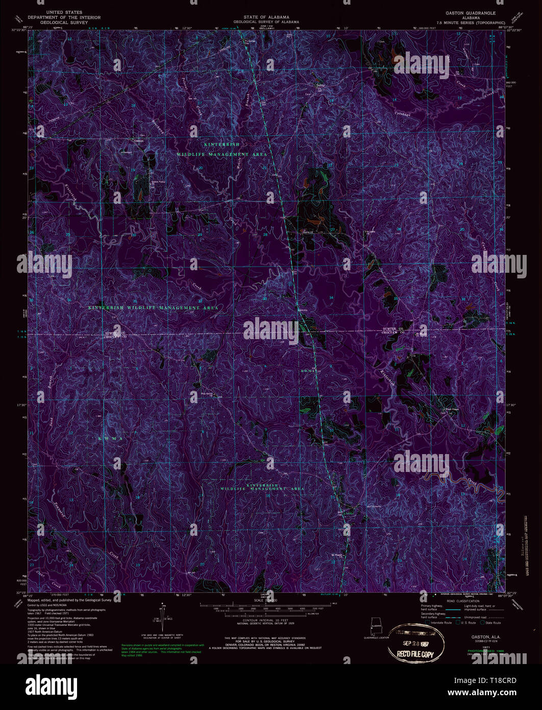 USGS TOPO Map Alabama AL Gaston 303946 1971 24000 Inverted Stock Photo ...