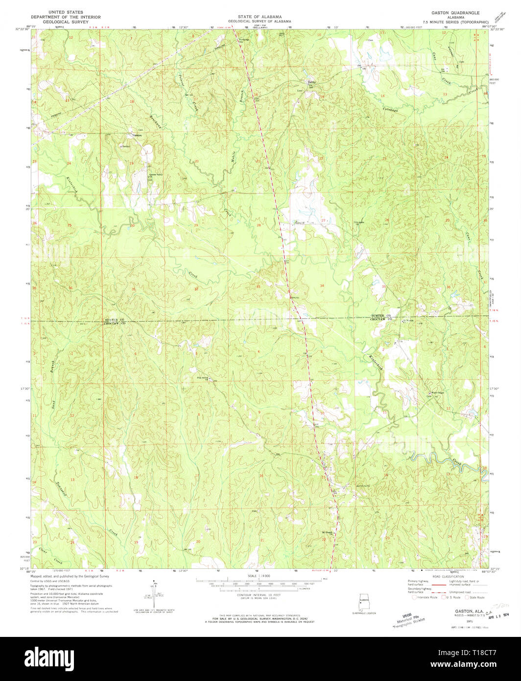 USGS TOPO Map Alabama AL Gaston 303947 1971 24000 Stock Photo - Alamy
