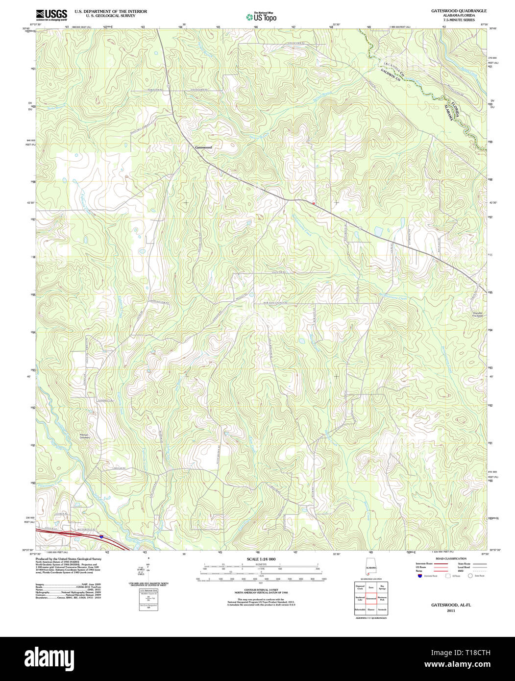 USGS TOPO Map Alabama AL Gateswood 20110921 TM Stock Photo - Alamy