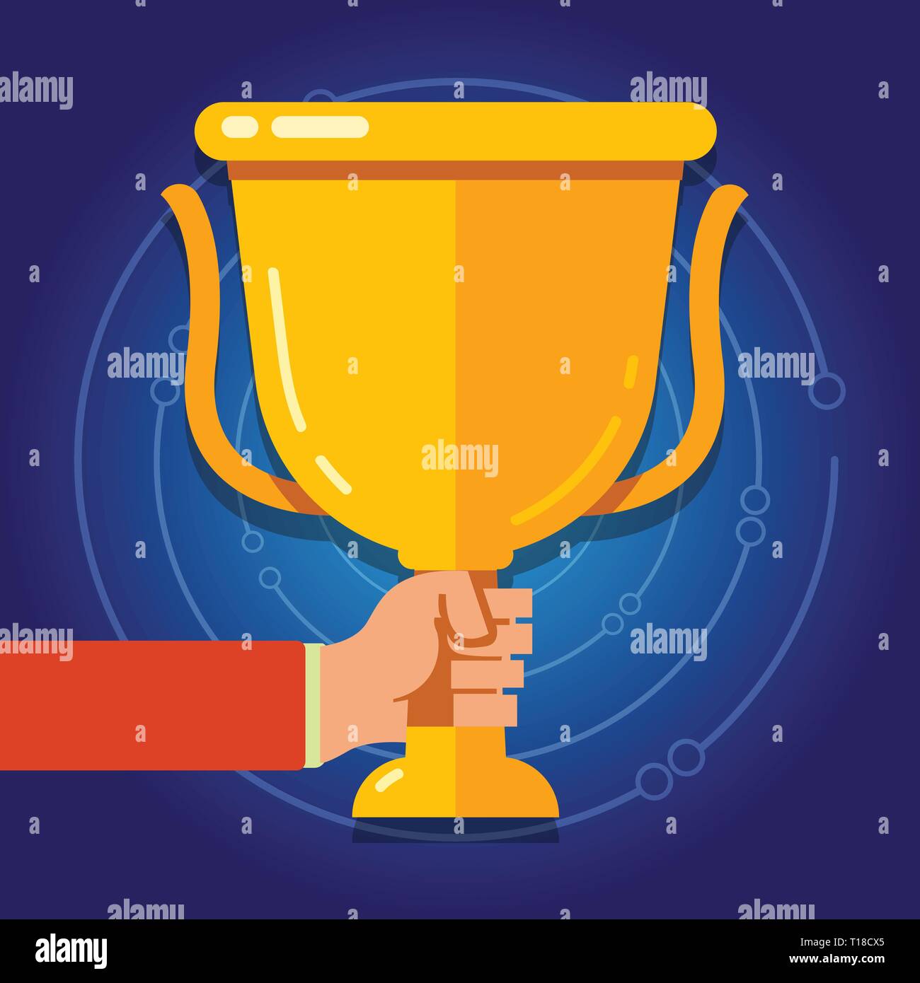 Hand Holding Blank Golden Championship Winners Cup Trophy with ...