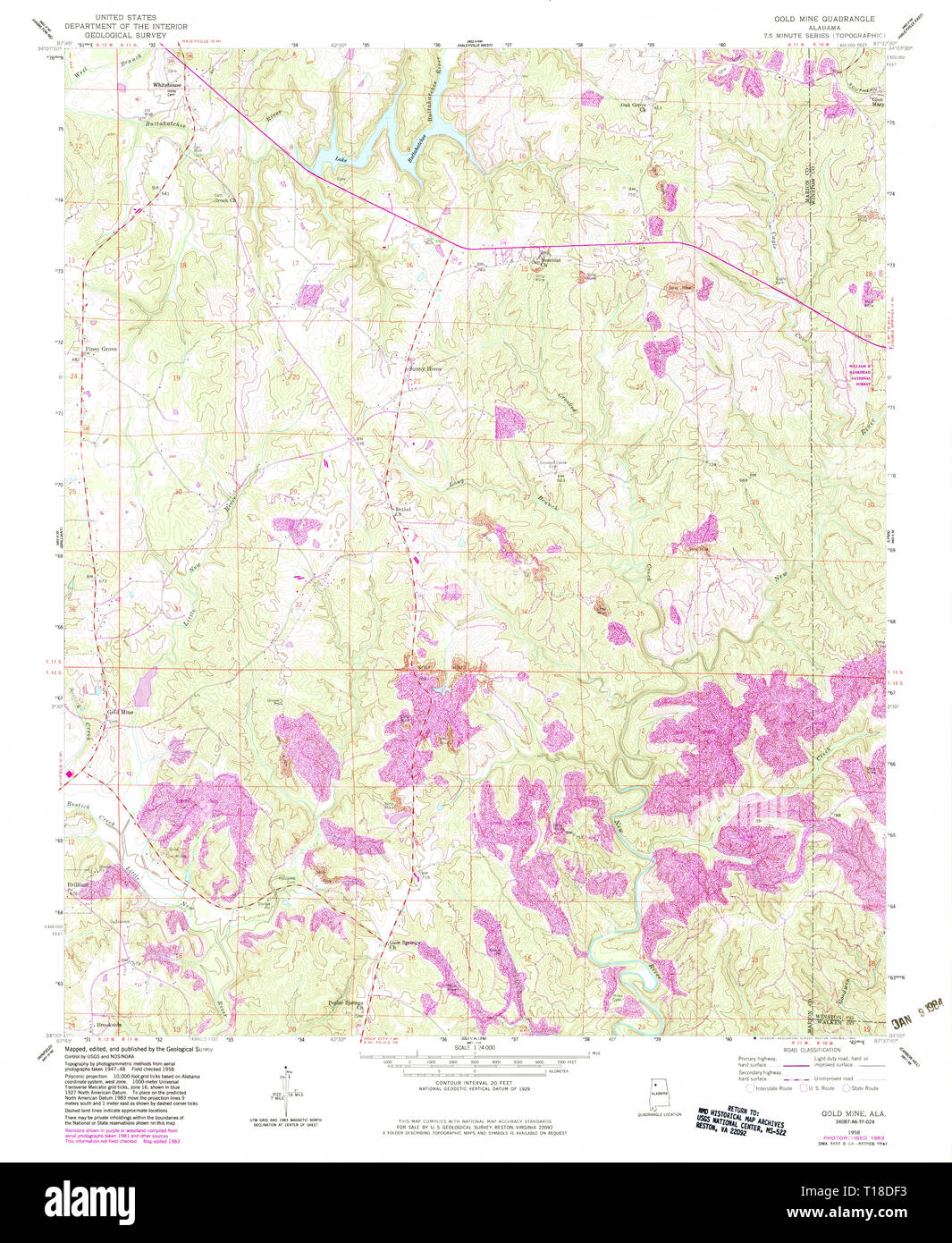 USGS TOPO Map Alabama AL Gold Mine 303991 1958 24000 Stock Photo - Alamy