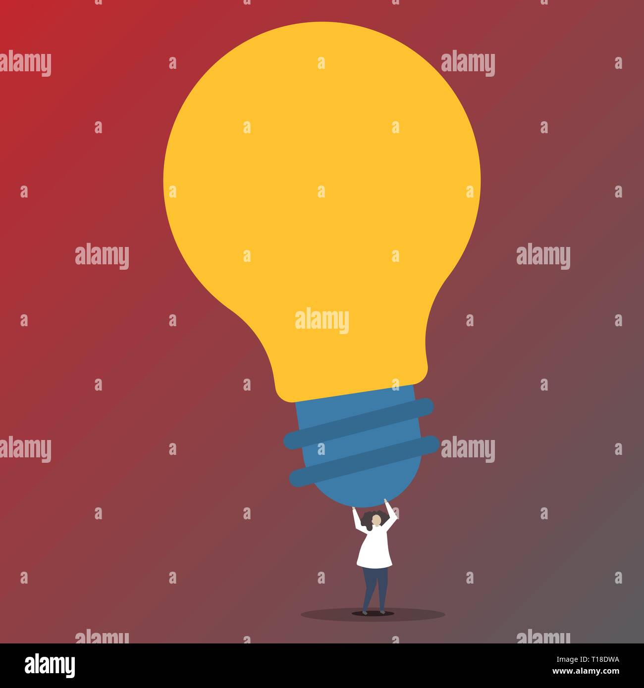 Person Standing and Raising Up Arms Holding Big Yellow Lightbulb for ...