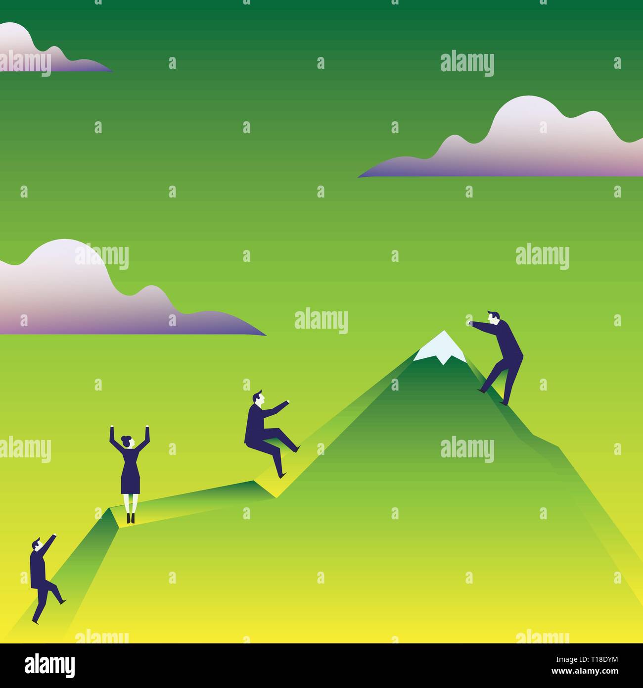 Business People Climbing Color Mountain by Themselves Holding Invisible ...