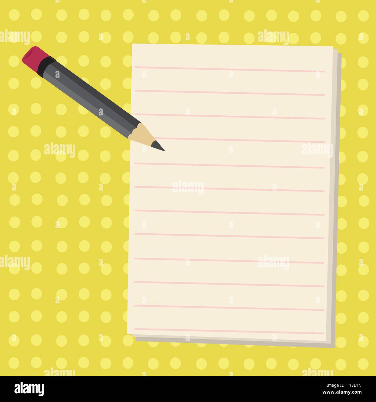Pencil with Eraser and Blank White Pad on Two Toned Polka Dot ...