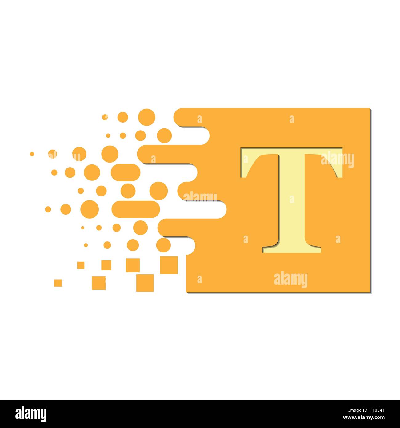letter T on a colored square with destroyed blocks on a white ...