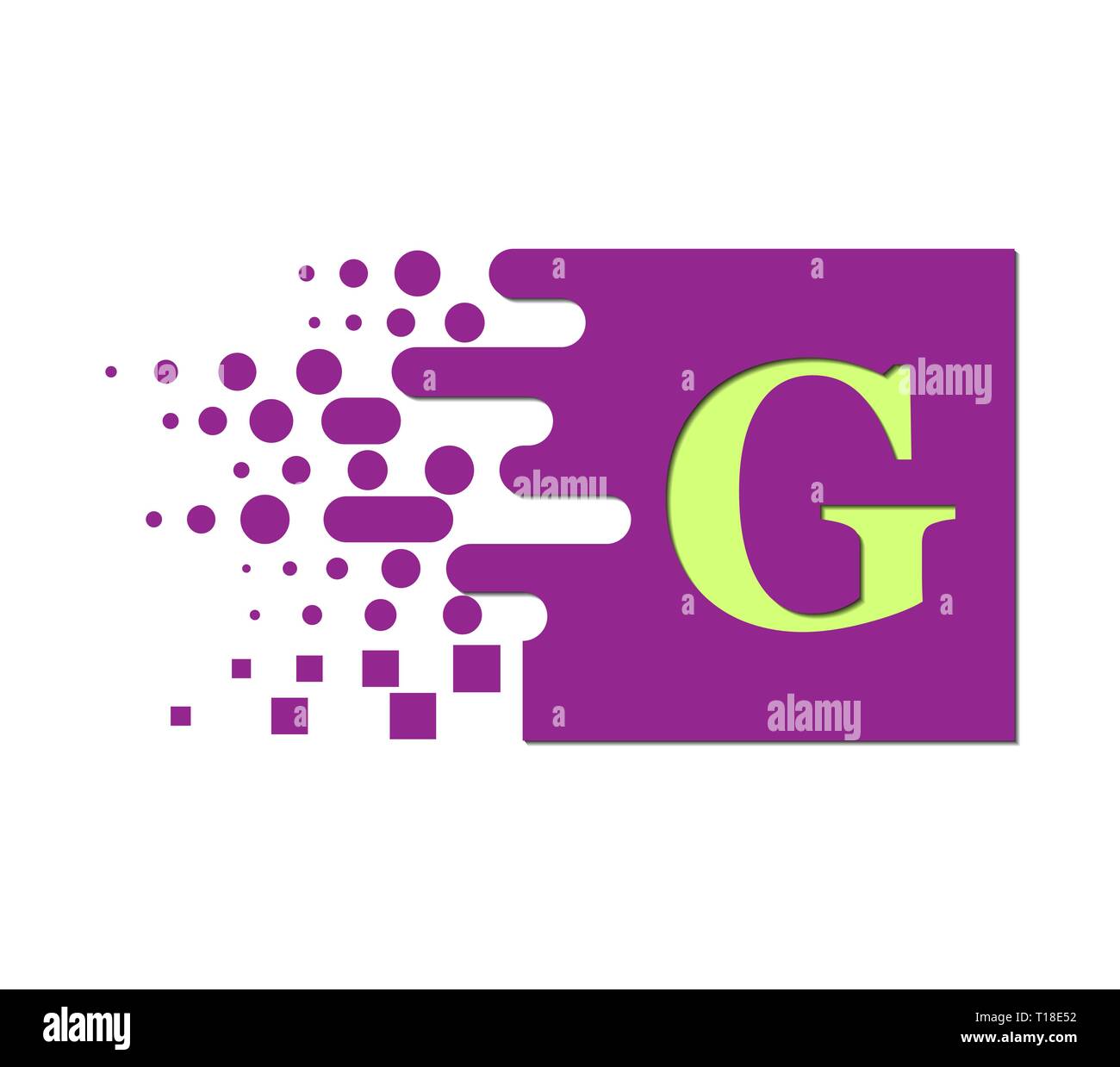letter G on a colored square with destroyed blocks on a white ...