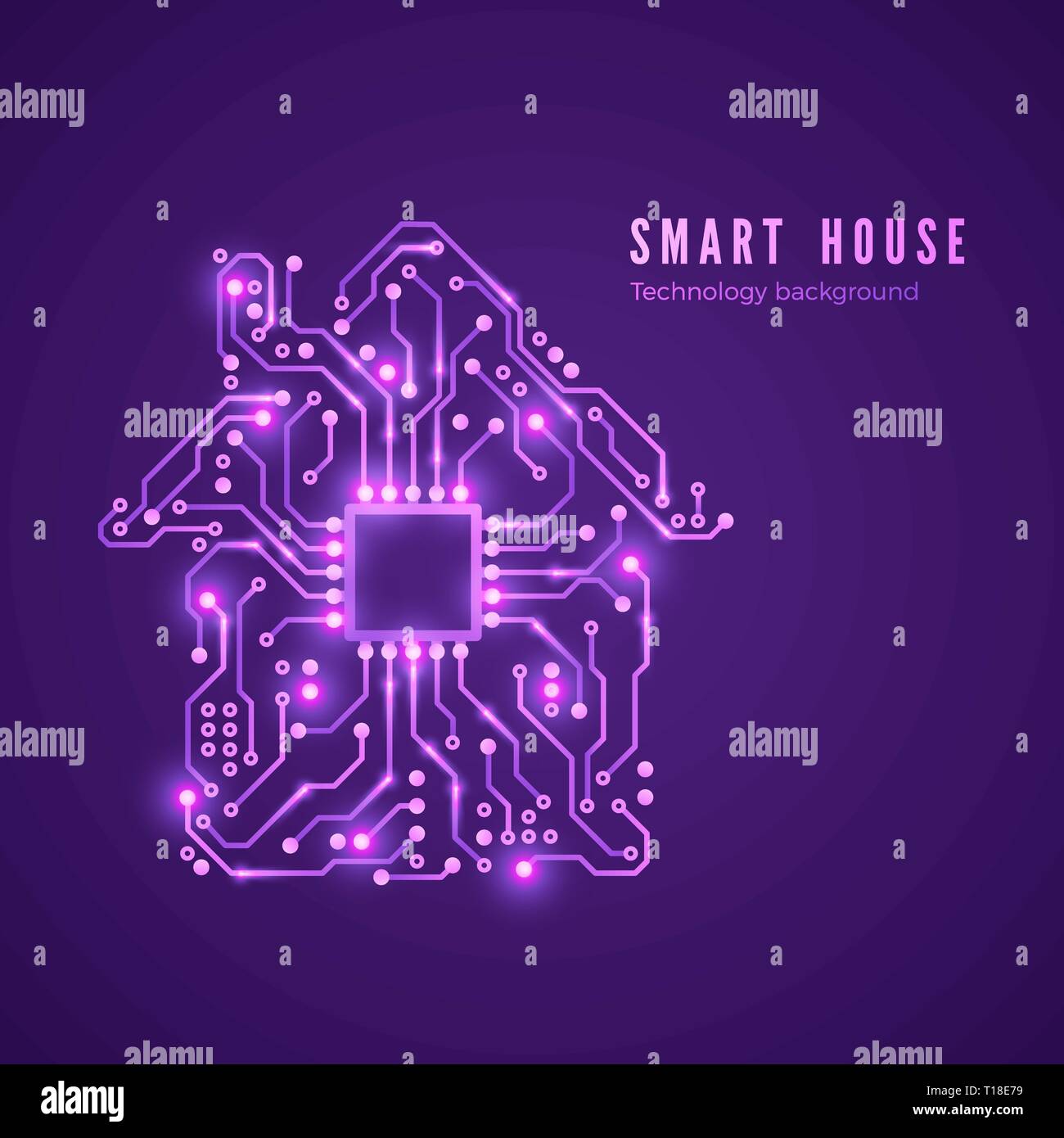 Smart house concept. Circuit home and CPU. Vector illustration isolated ...