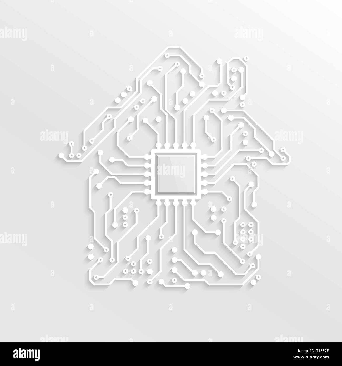 3D Paper Smart Home Concept. Circuit House with CPU inside. Future ...