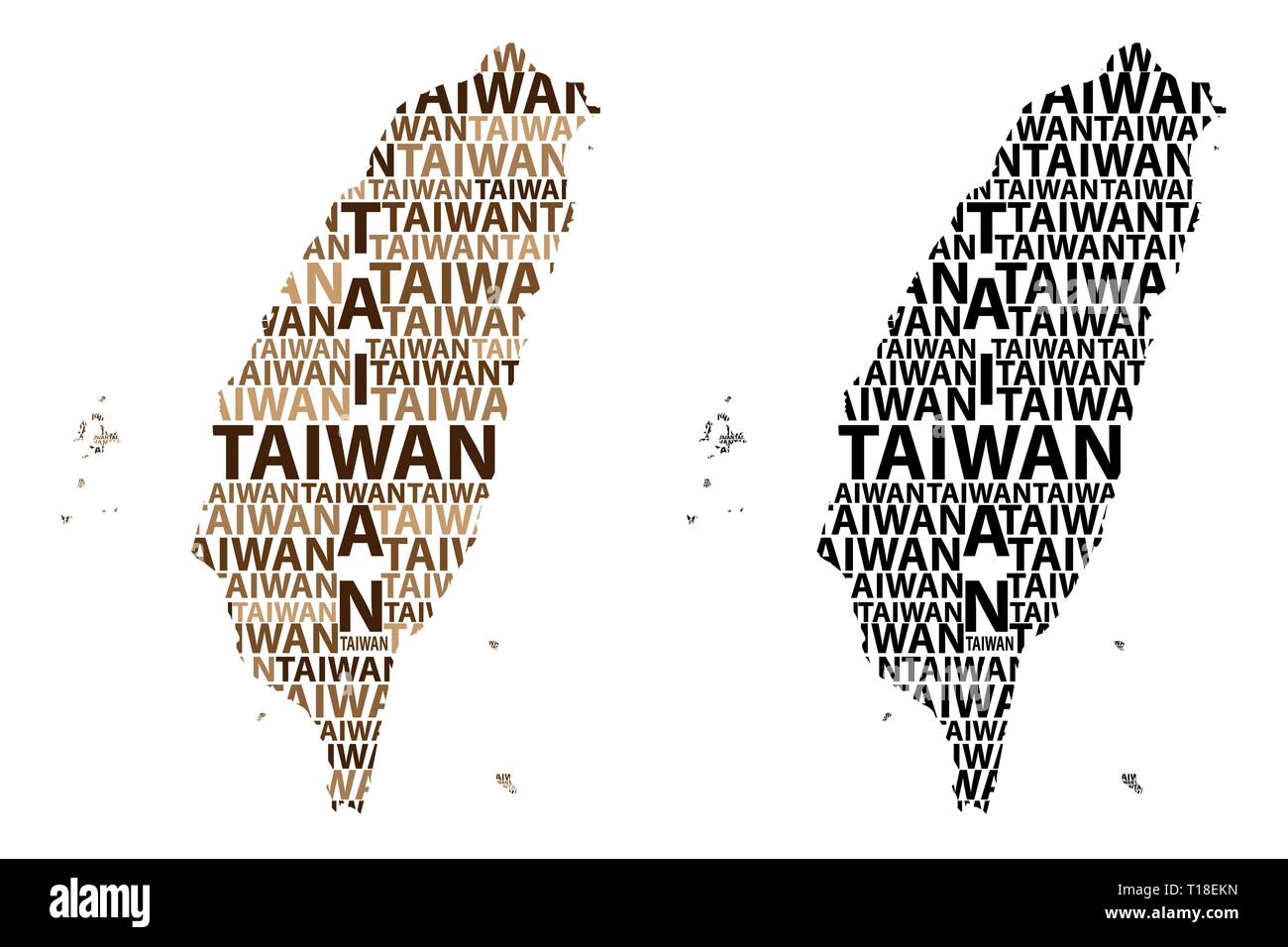 Sketch Taiwan letter text map, Republic of China (ROC) - in the shape ...