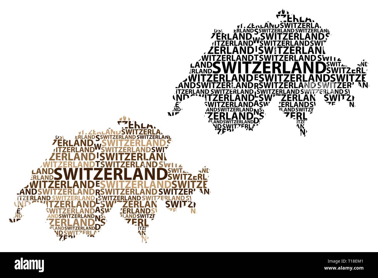 Sketch Switzerland letter text map, Swiss Confederation - in the shape ...