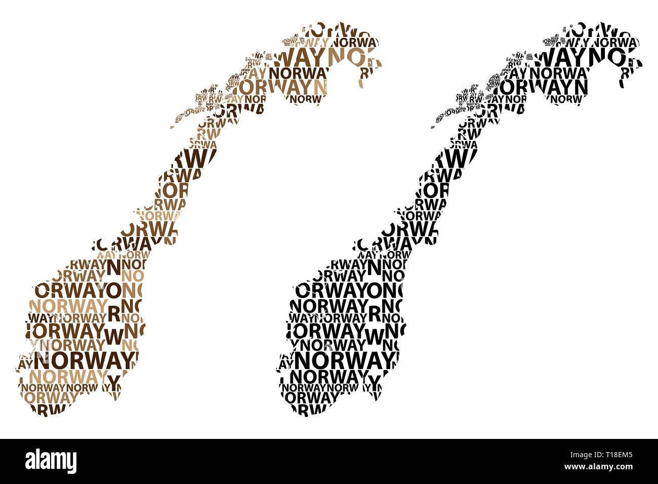 Sketch Norway letter text map, Kingdom of Norway - in the shape of the ...