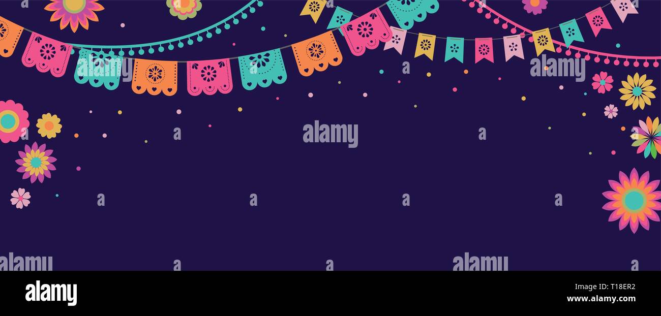 Mexican Fiesta banner and poster design with flags, flowers ...