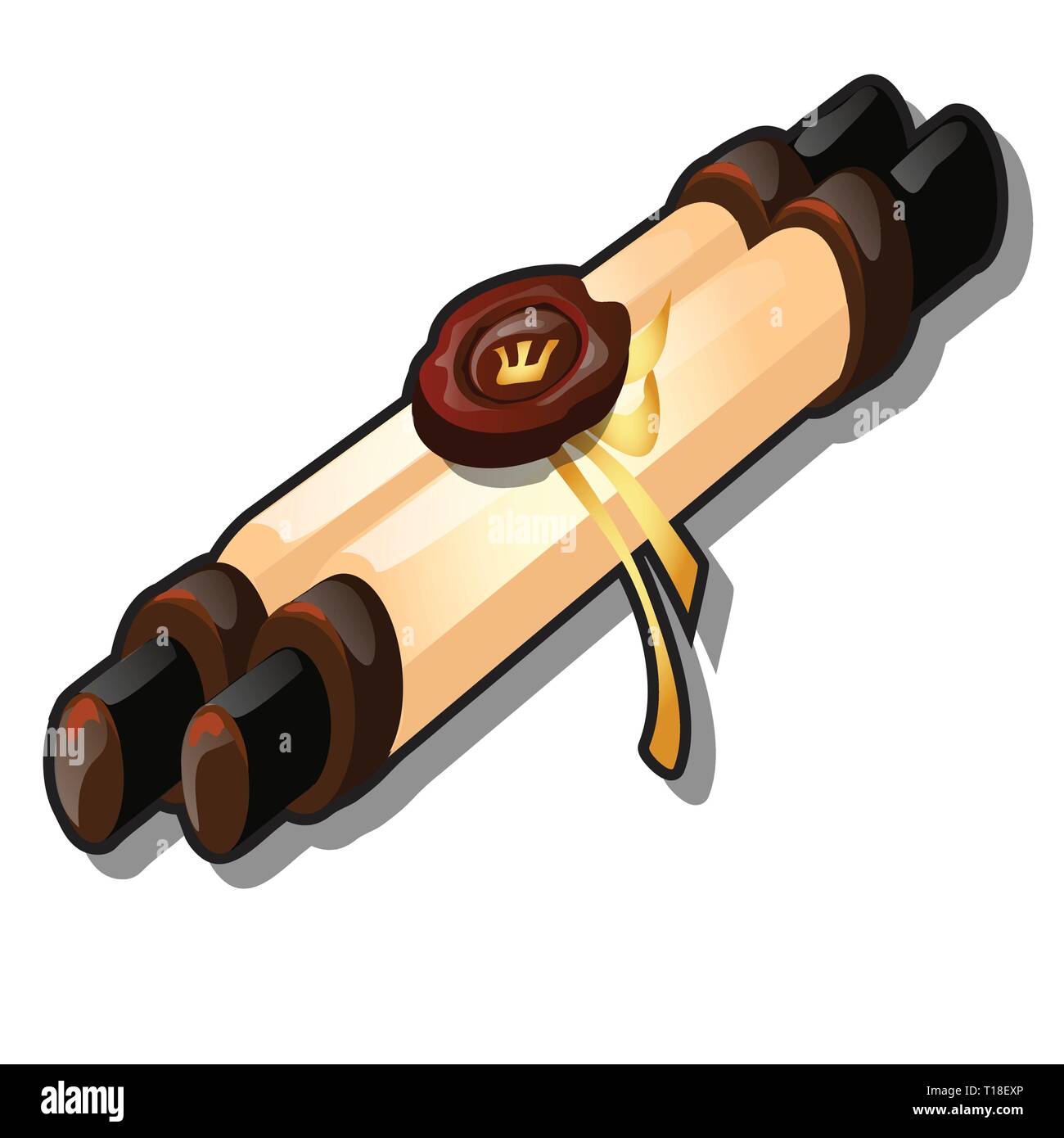 A scroll with a message with wax seal isolated on white background ...