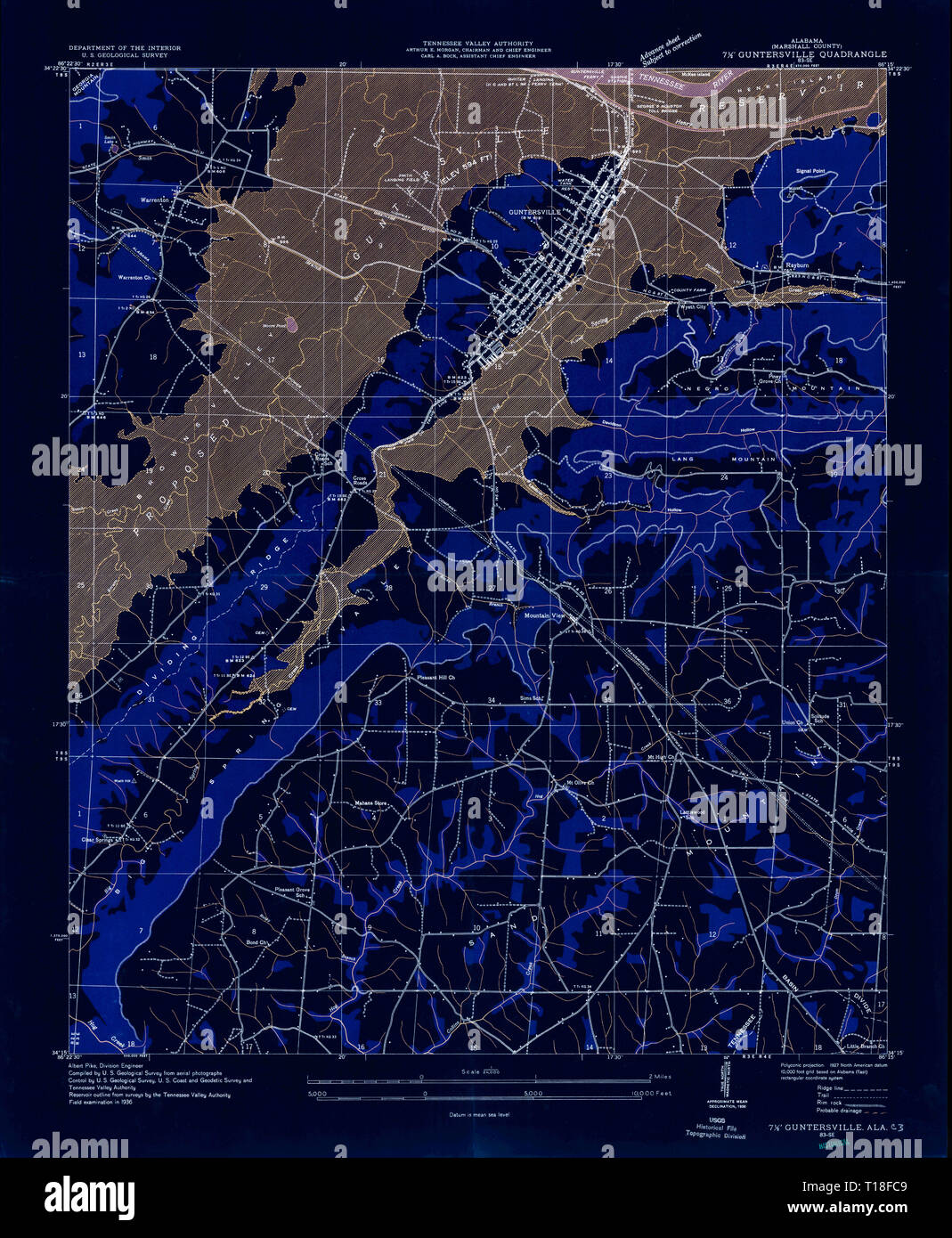USGS TOPO Map Alabama AL Guntersville 304062 1936 24000 Inverted Stock ...