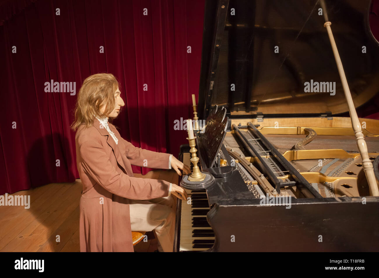 Fryderyk Chopin wax figure, Polish composer and pianist playing grand piano at Kosciuszko Mound ...