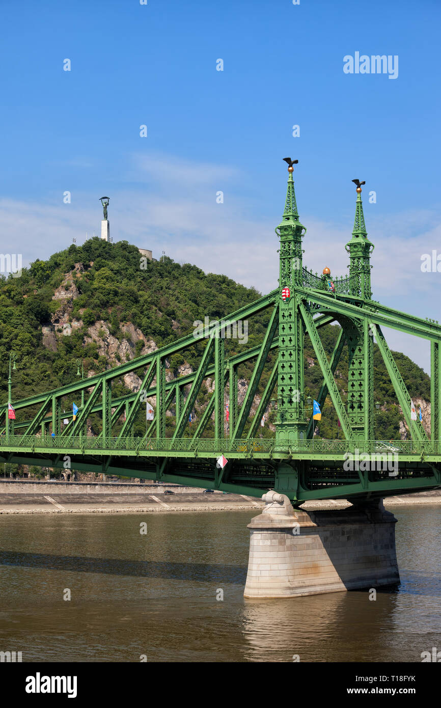 Hungary, city of Budapest, Liberty Bridge and Gellert Hill on Danube ...