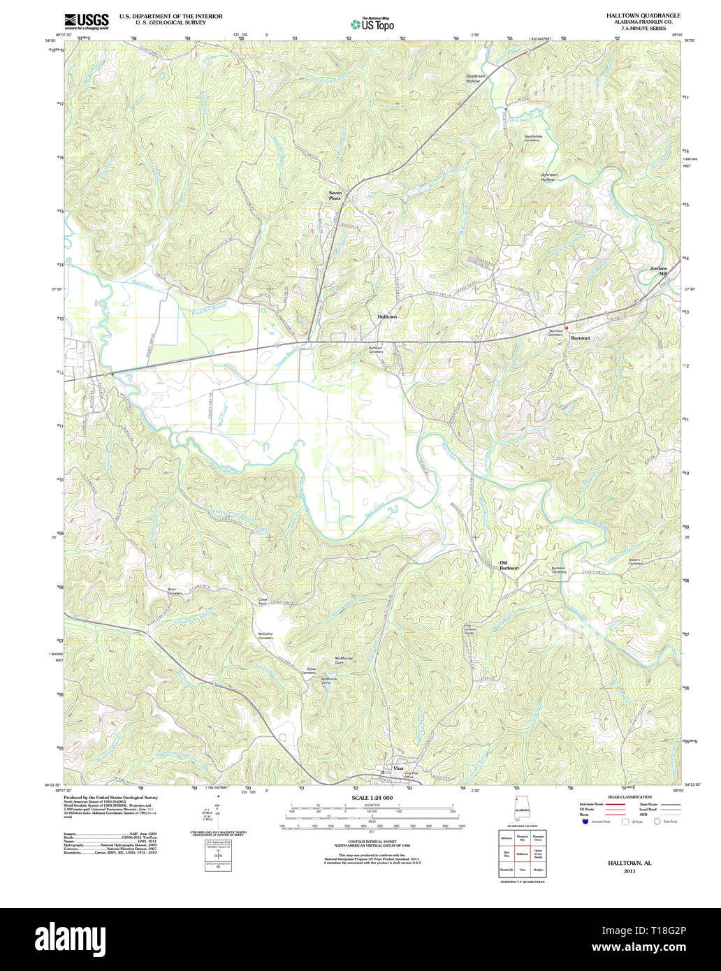 USGS TOPO Map Alabama AL Halltown 20110922 TM Stock Photo - Alamy