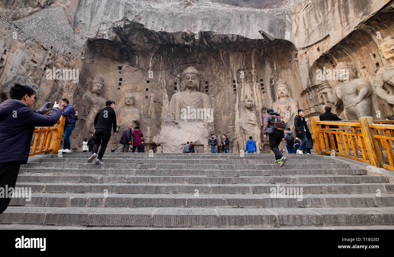 Luoyang, Henan/CHINA- JANUARY 19, 2019: Longmen Grottoes is one of the ...