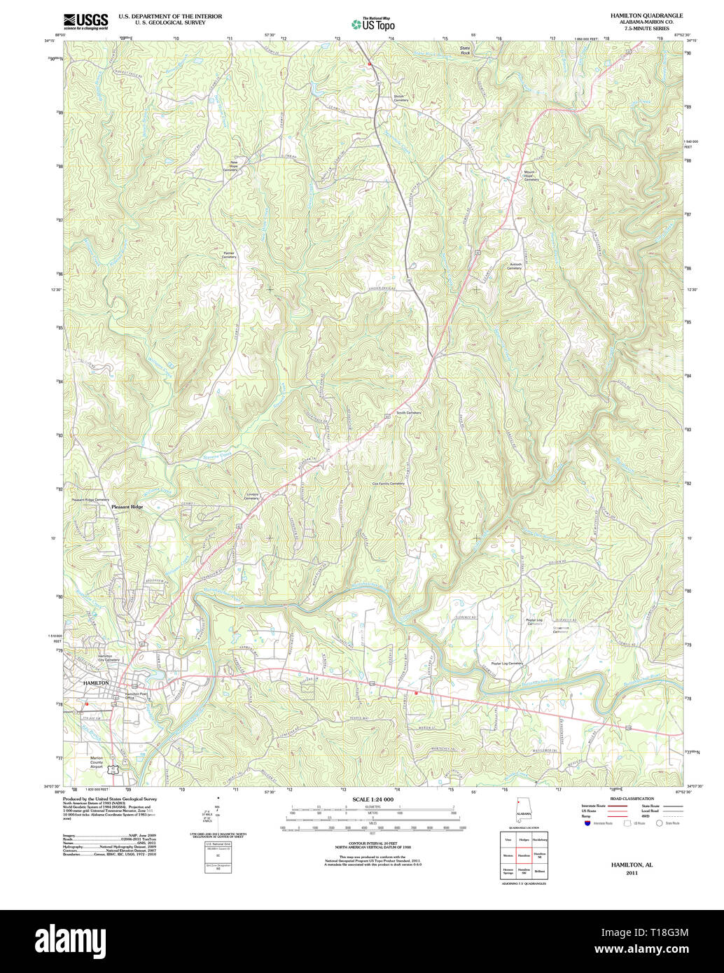 USGS TOPO Map Alabama AL Hamilton 20110921 TM Stock Photo - Alamy