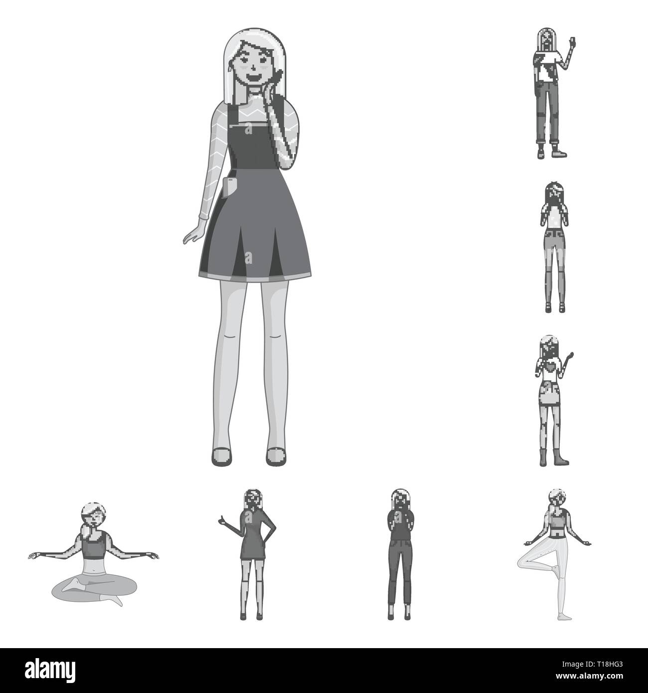 Vector design of emotions and female sign. Set of emotions and body ...