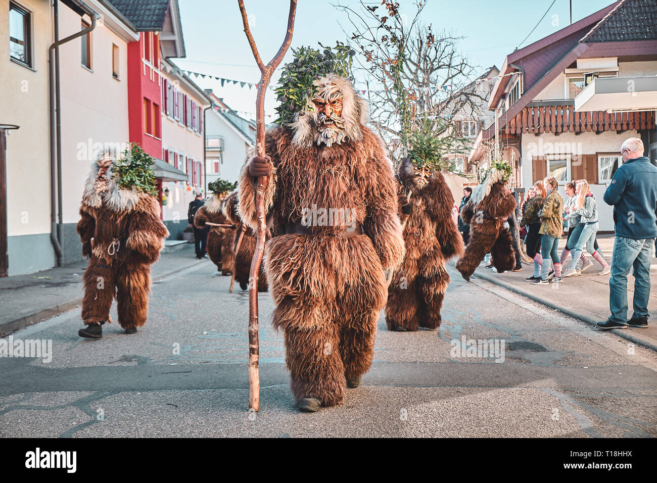 Hairy wild man. Carnival party in southern Germany - Black Forest Stock ...