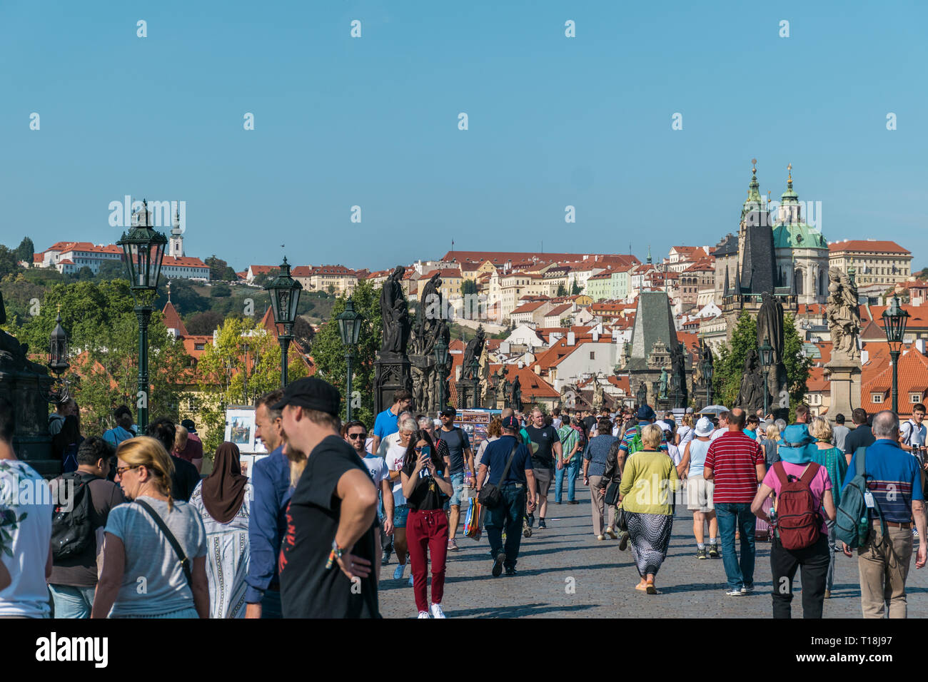 Prague, Czech Republic - September 10, 2019: Charles bridge crowded ...