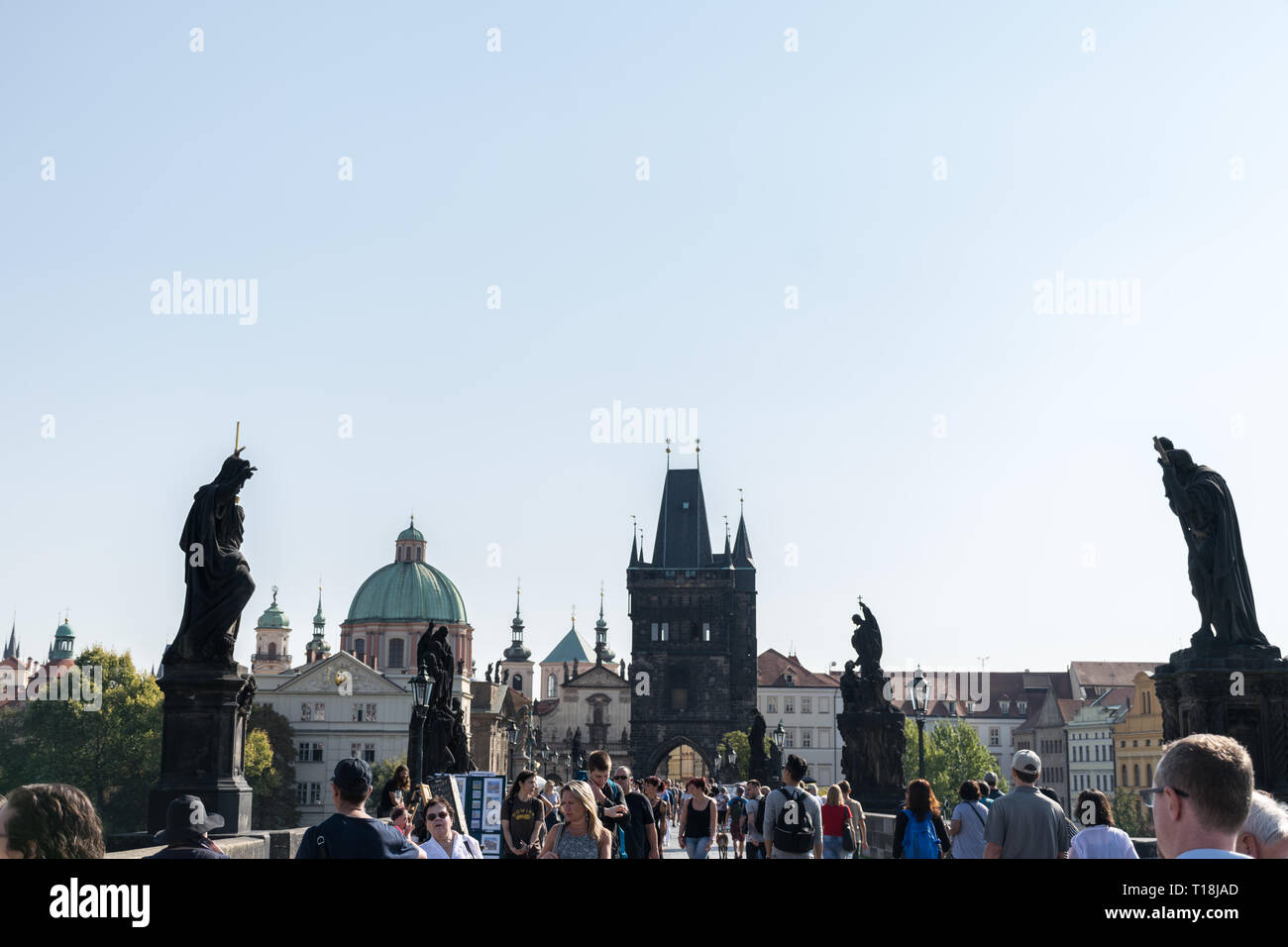 Prague, Czech Republic - September 10, 2019: Charles bridge crowded ...