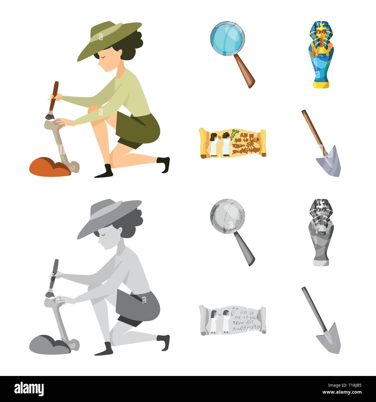 archaeologist,lens,sarcophagus,scroll,shovel,girl,glass,pharaoh,papyrus ...