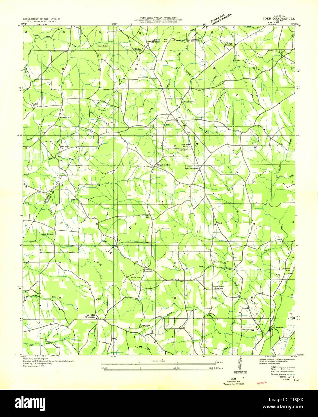 USGS TOPO Map Alabama AL Ider 304243 1936 24000 Stock Photo - Alamy