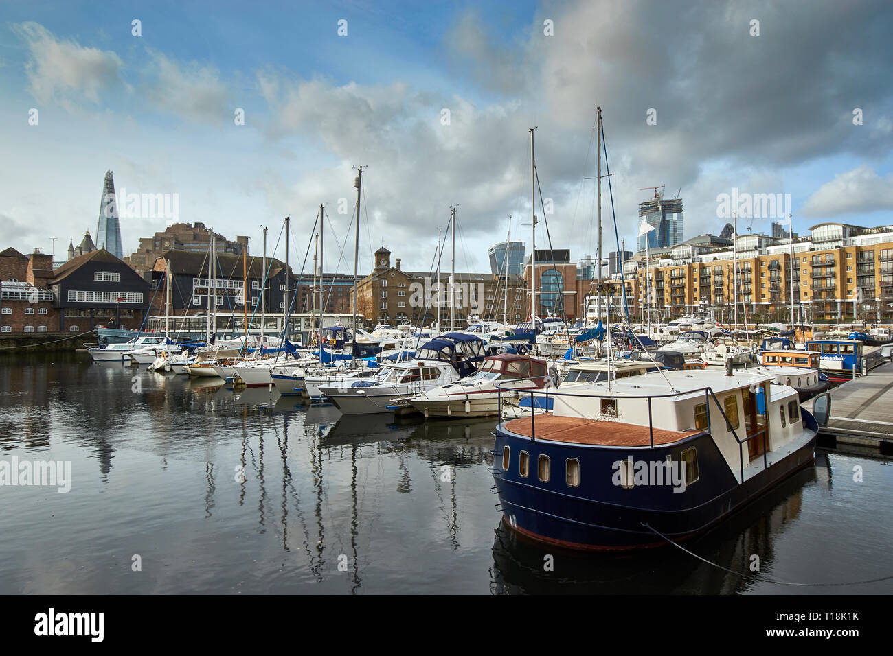 LONDON TOWER HAMLETS ST KATHARINE DOCKS MARINA WITH BOATS AND ...