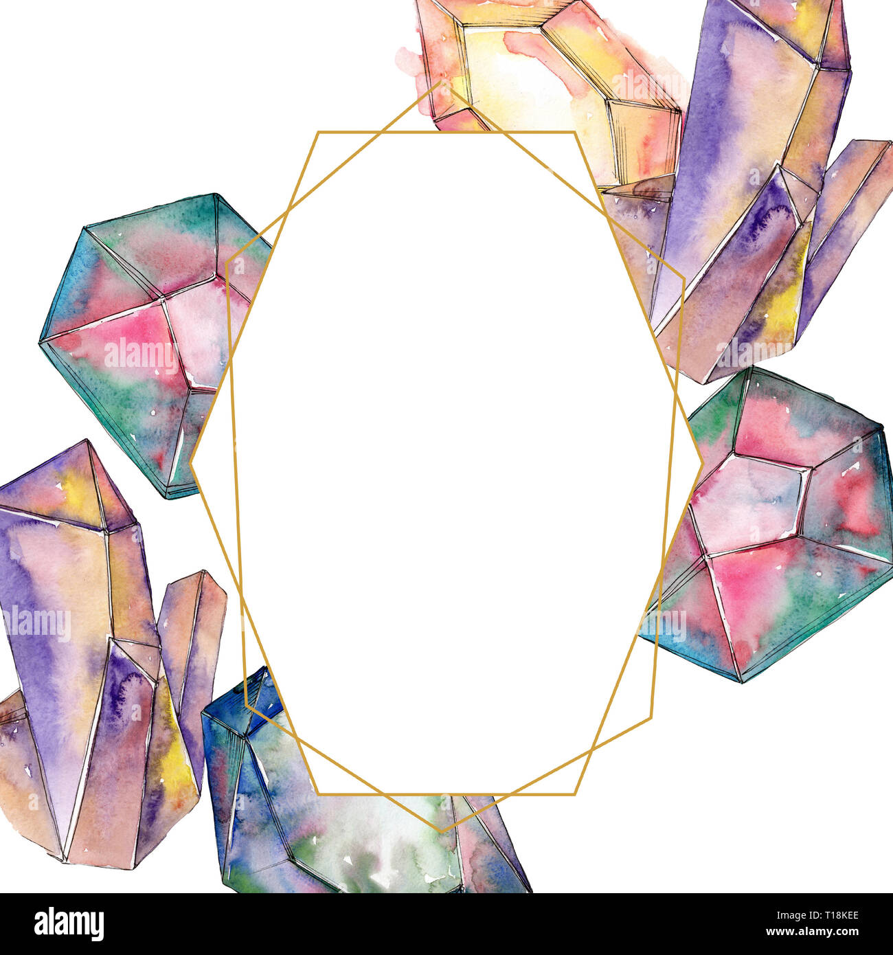 Colorful diamond rock jewelry minerals. Watercolor crystal stone ...