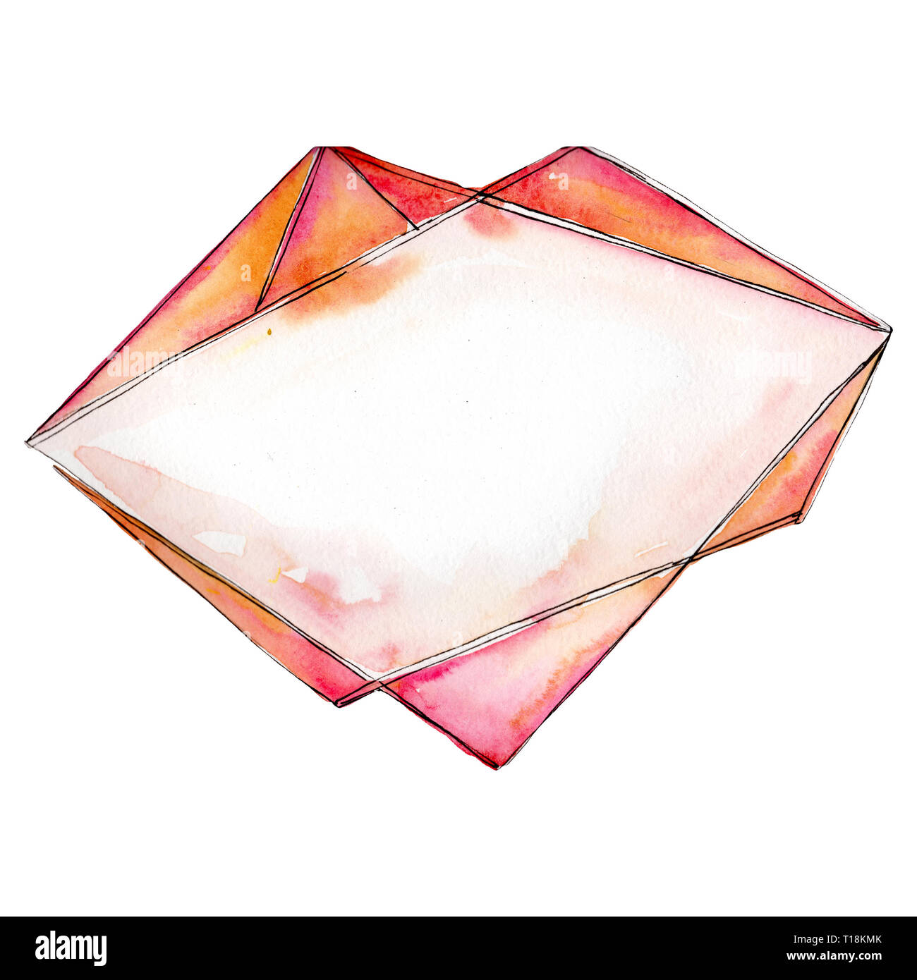 Pink orange diamond rock jewelry mineral isolated. Watercolor crystal ...