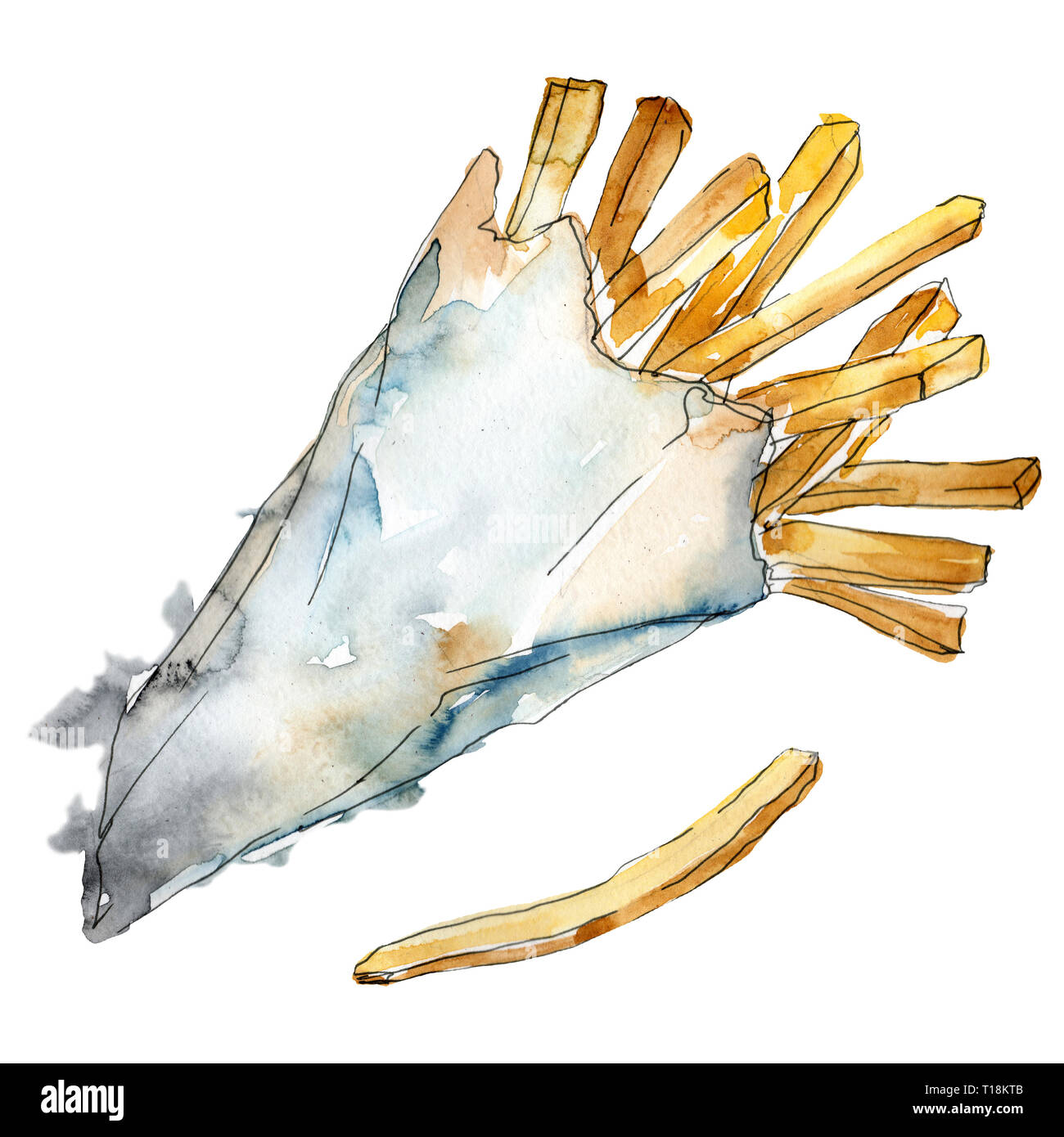 Fast food french fries in a watercolor style set. Aquarelle food ...