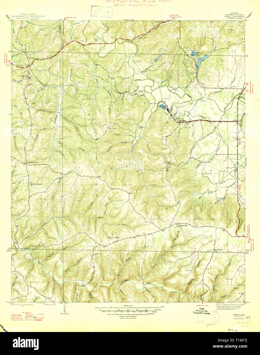 USGS TOPO Map Alabama AL Isbell 304274 1947 24000 Stock Photo - Alamy