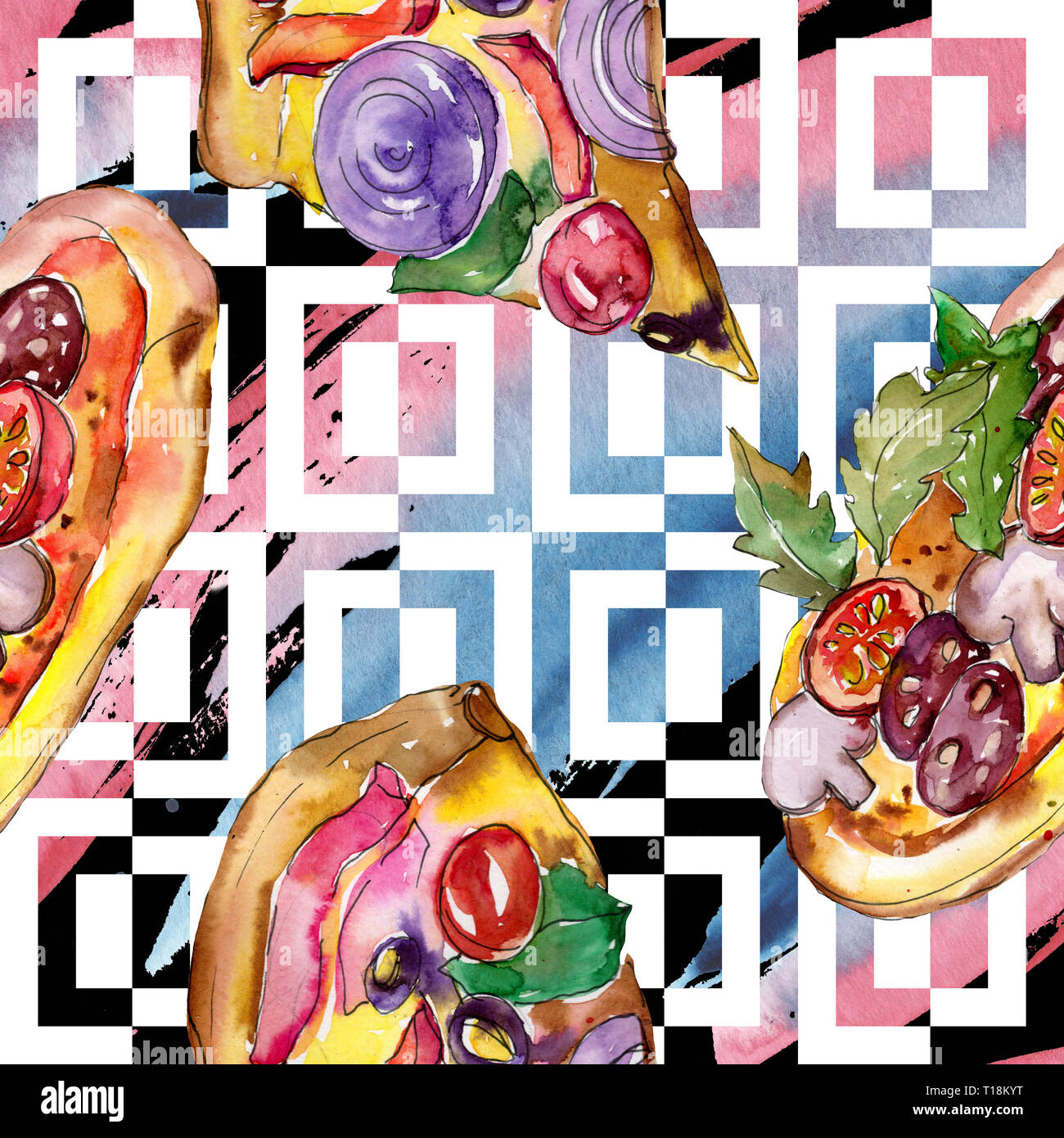 Fast food itallian pizza in a watercolor style isolated set ...