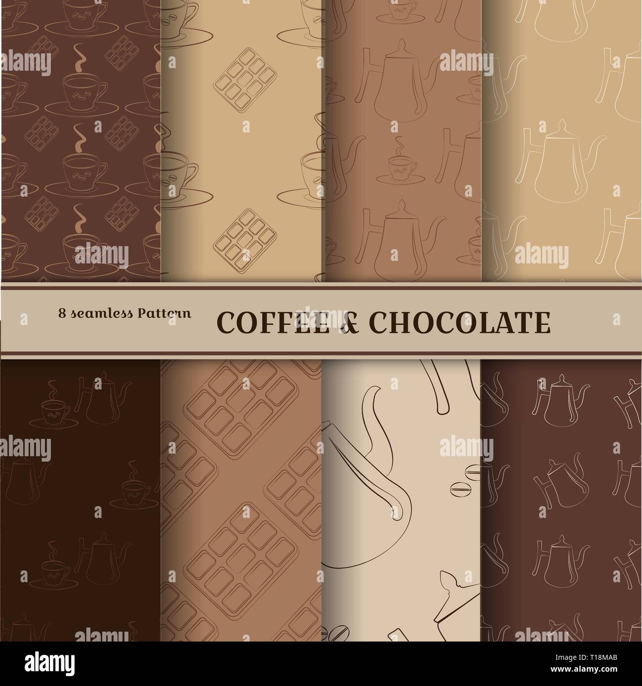 Set Coffee seamless pattern. Illustration coffee pot, cup, chocolate ...