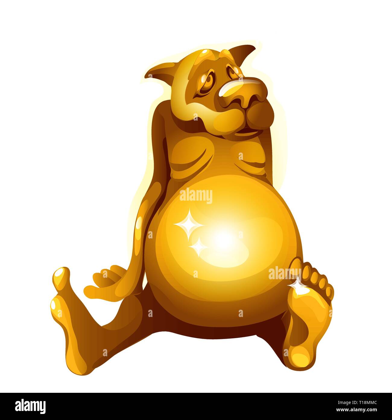 Golden figurine of a dog gorged itself isolated on white background ...