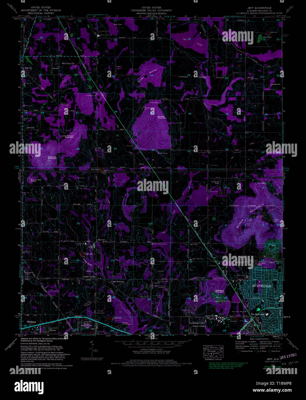 USGS TOPO Map Alabama AL Jeff 304302 1967 24000 Inverted Stock Photo ...