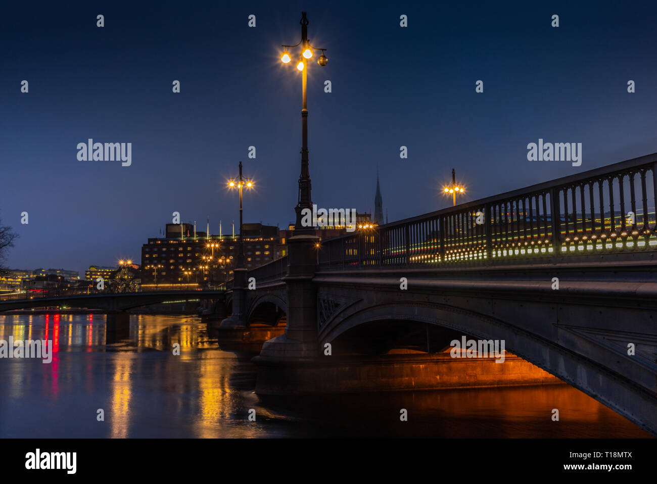 Light trails on the Vasabron bridge in Stockholm at night - 1 Stock ...