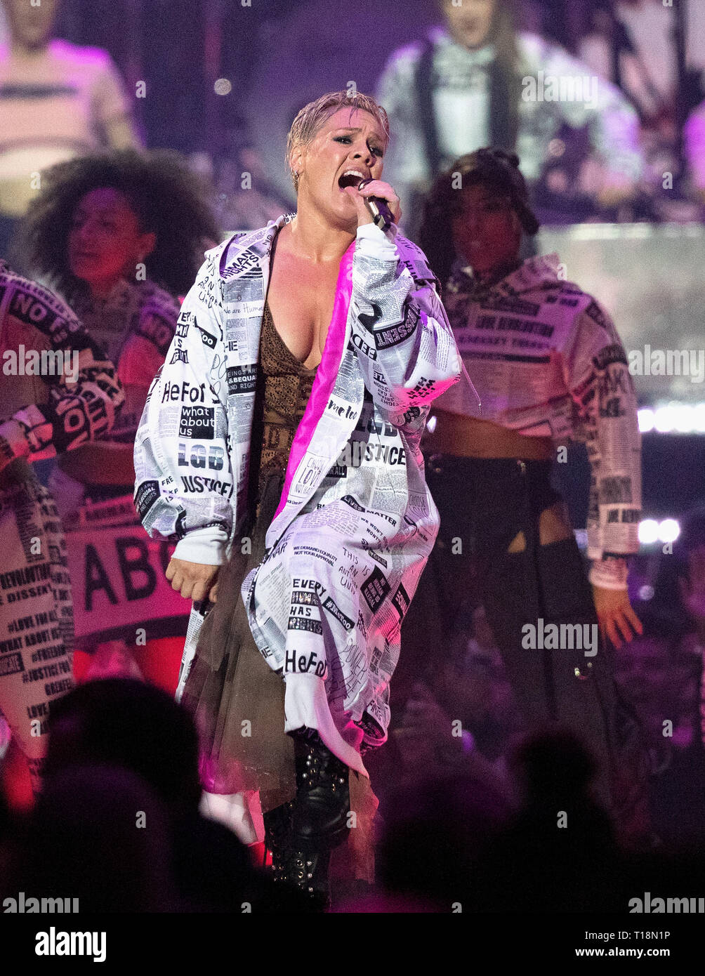 Pink performs on stage at Brits Live Show 2019 at the 02 Arena in ...
