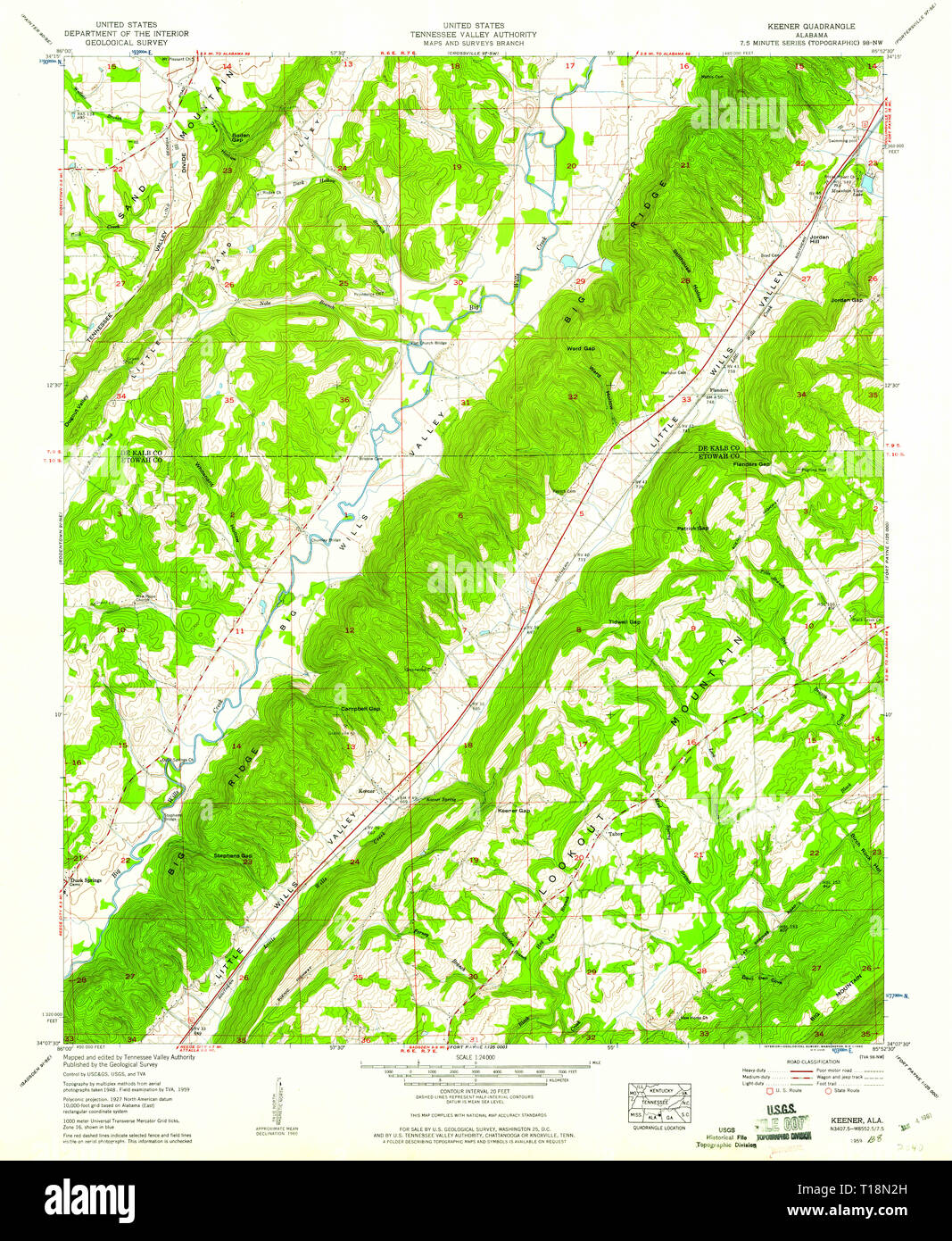 USGS TOPO Map Alabama AL Keener 304320 1959 24000 Stock Photo - Alamy