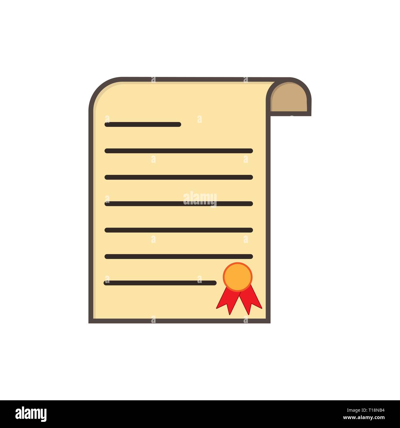 Simple paper scroll icon with medallion, simple flat design Stock ...