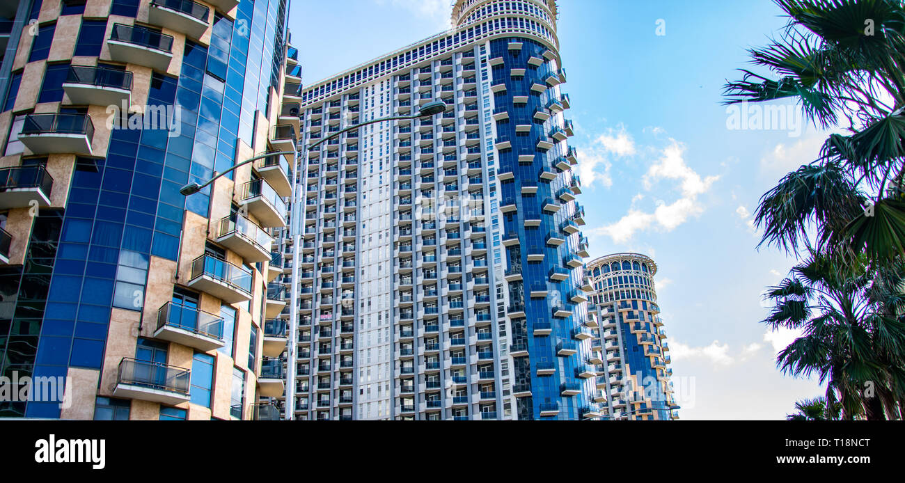 Beautiful designed buildings with balconies in the city of Batumi in ...