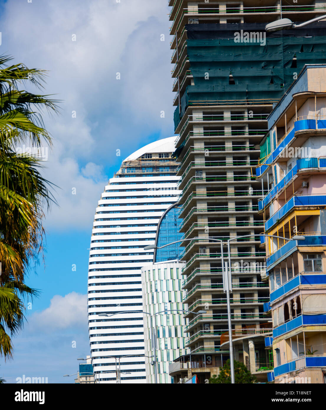 Beautiful designed buildings with balconies in the city of Batumi in ...
